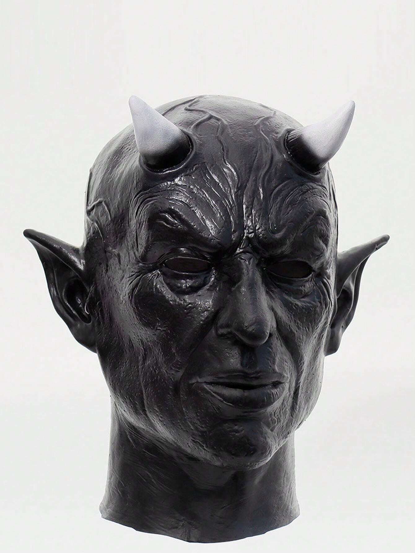 1 stuk Zwart Latex Hoorn Masker Volledig Gezicht Latex Hoofd Omslag ...