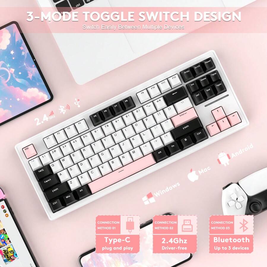 80% TKL Mechanical Gaming Keyboard, RGB Backlit Compact Hot-Swappable ...