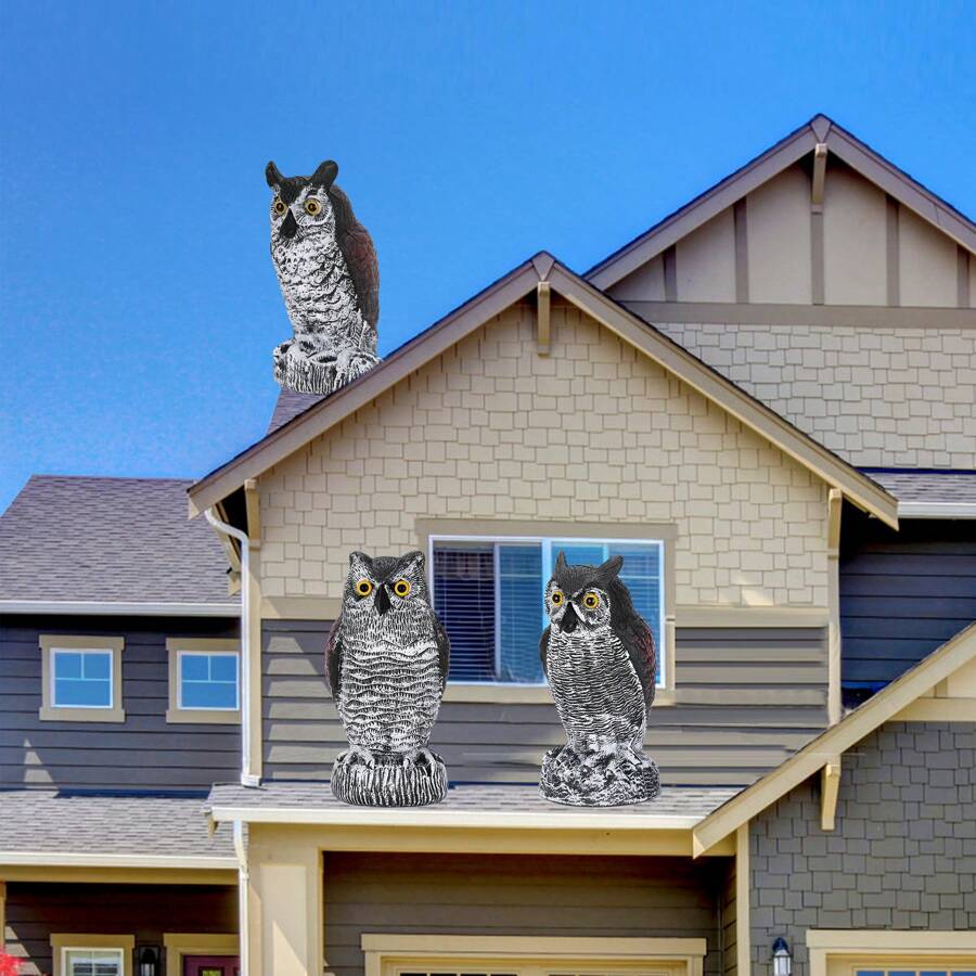 3pc Fake Owl Decoys, Nature Enemy Scarecrow Plastic Statues, Pest ...