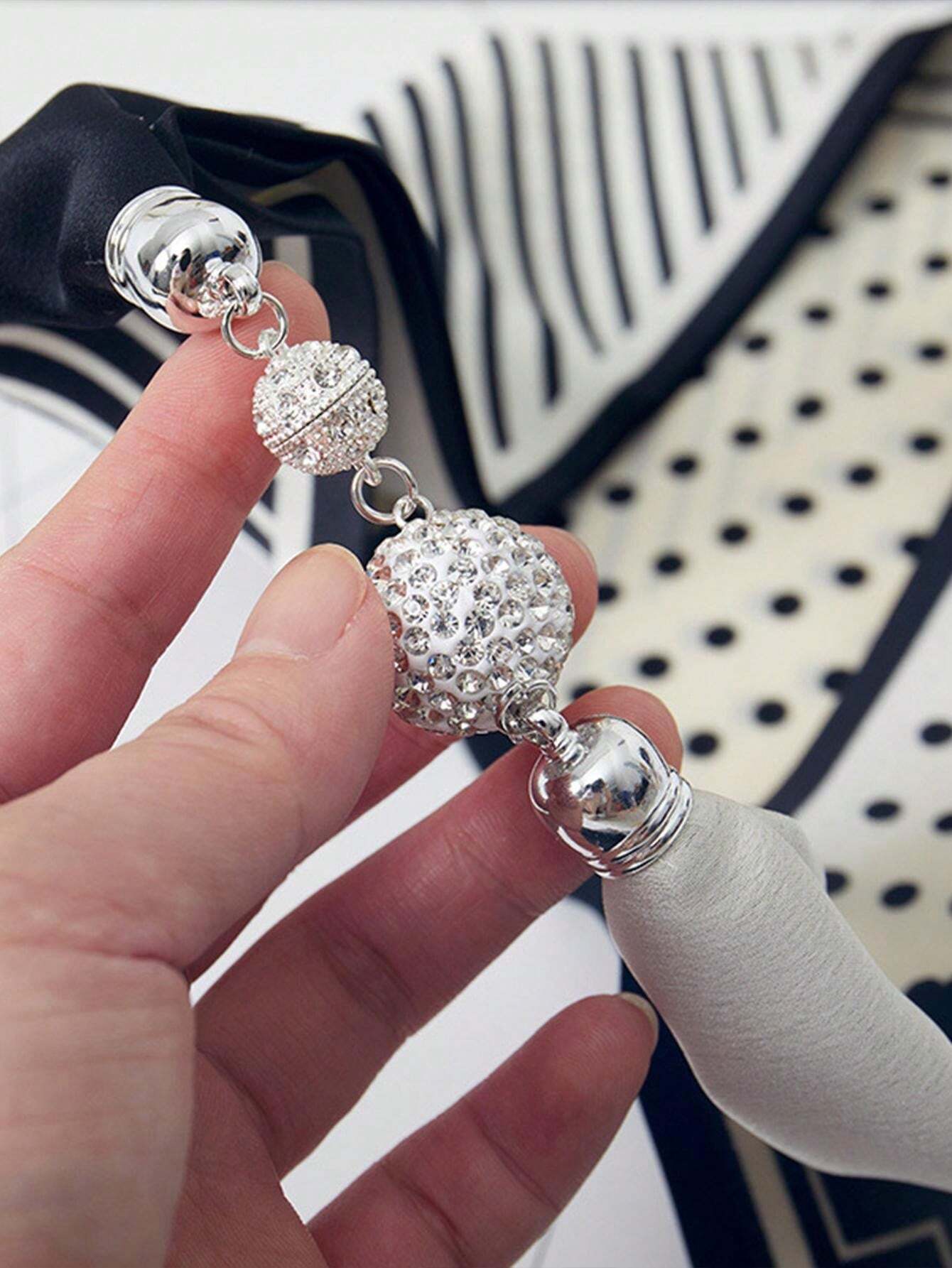 Summer New Black And White Dotted Silk Scarf With Magnetic Clasp. Women ...