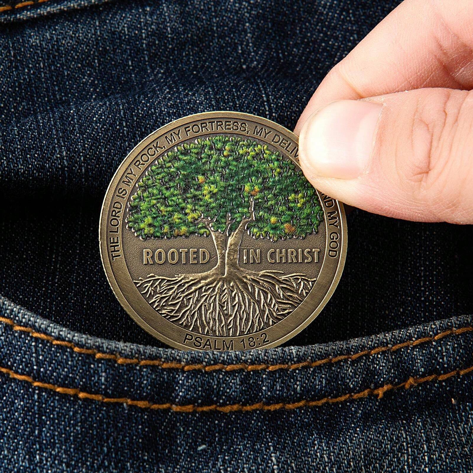 1 Pc Rooted In Christ Challenge Coin - Tree Of Life The Lord Is My Rock ...