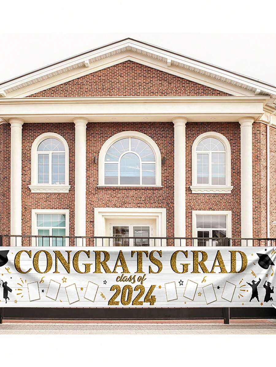 2024 White And Gold Graduation Outdoor Banner - Congrats Grad Banner ...