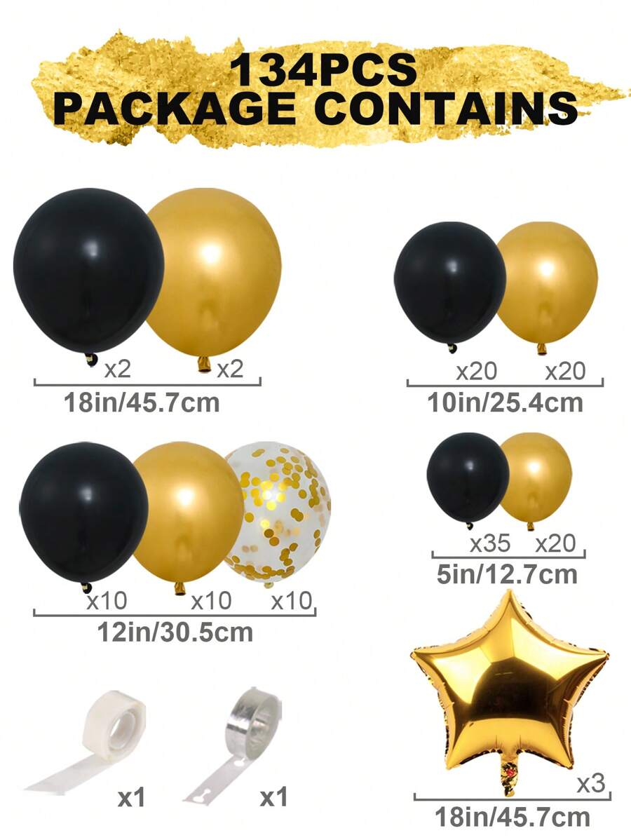 132pcs Black Gold Balloon Garland Arch Kit Confetti Balloons Aluminum ...