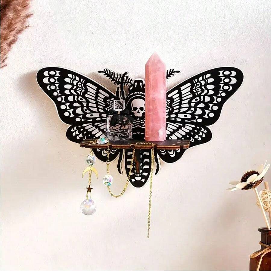 1pc Luna Moth Shaped Wall Shelf, Black And White Print Moth Decorative ...