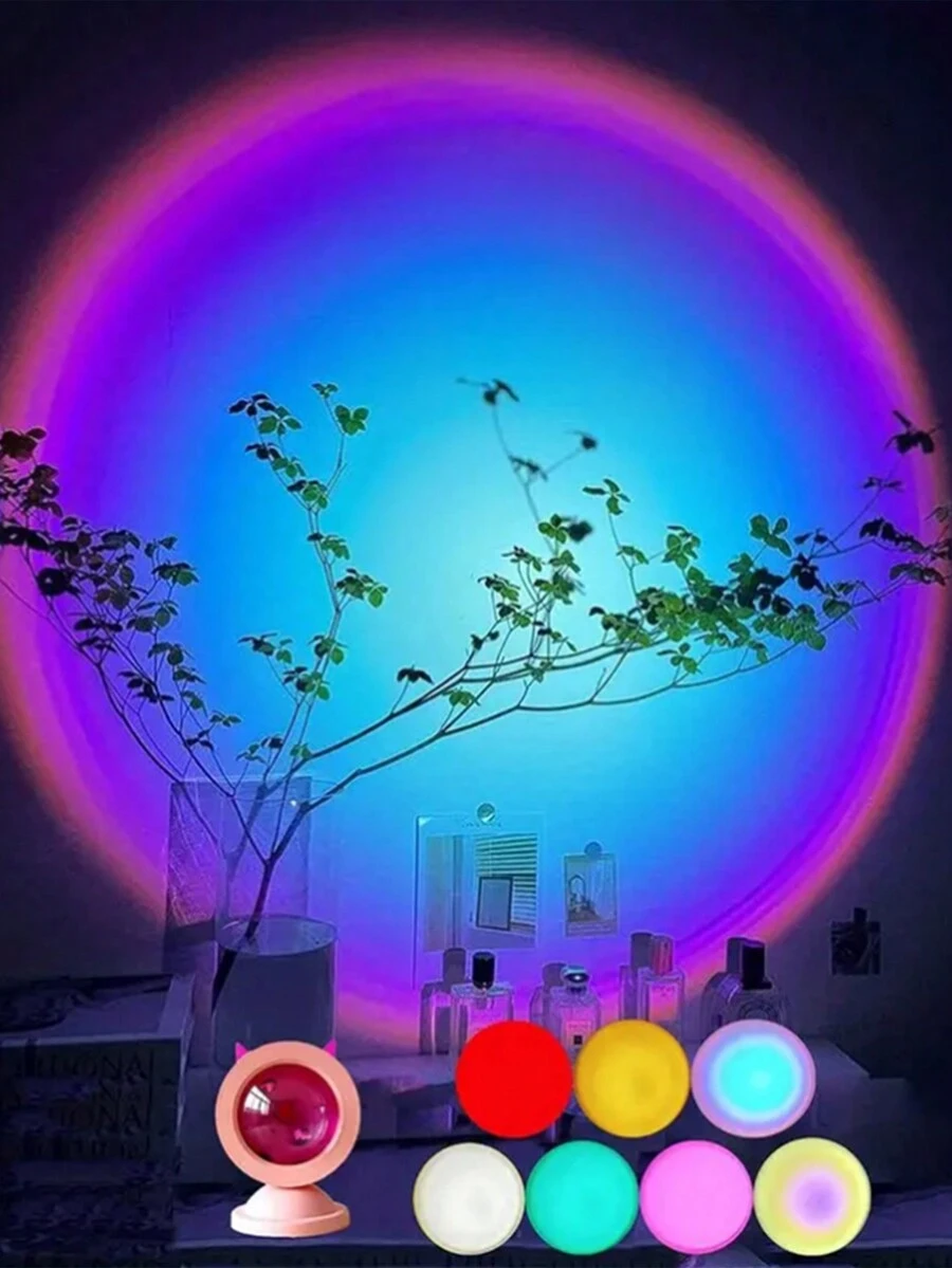1set Sunset Projection Lamp, 16 Colors, Usb Night Light, For Bedroom ...