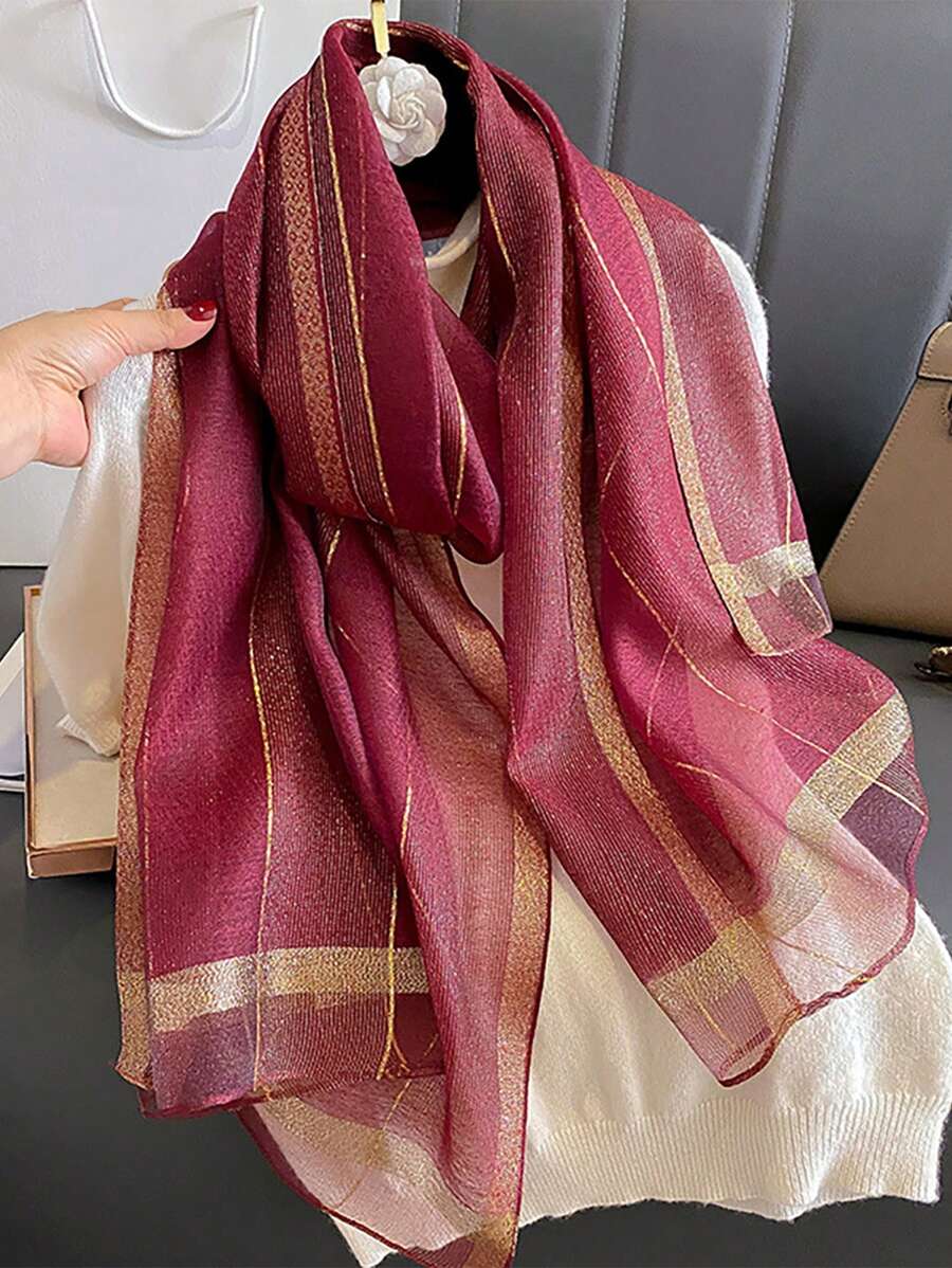 1pc Women Striped Silk Scarf, Sun Protection Shawl, 31.4in*74.8in (80cm ...