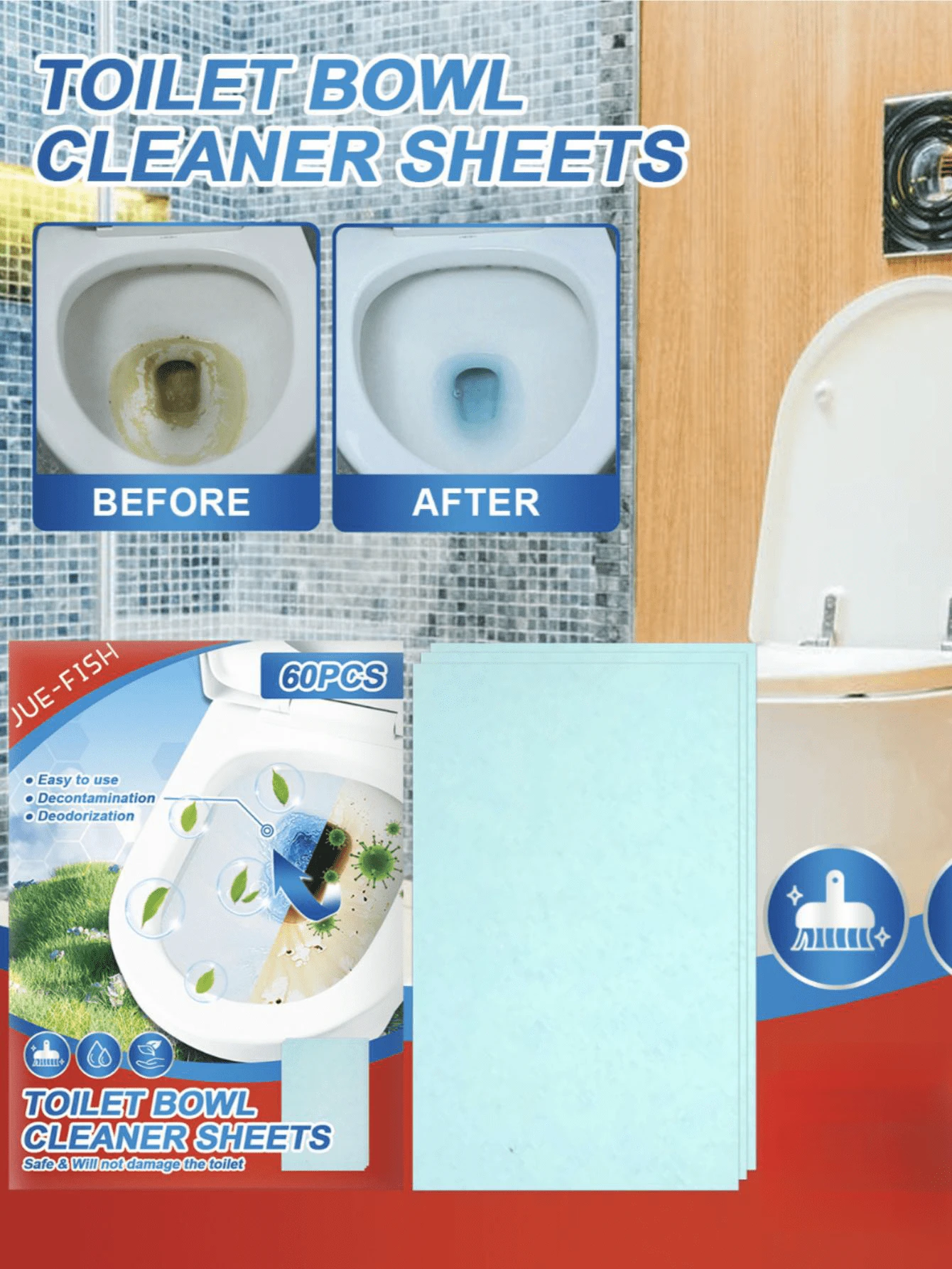 Jue-Fish Toilet Cleaning Tablets, Clean Toilet Bowl, Remove Stains And ...