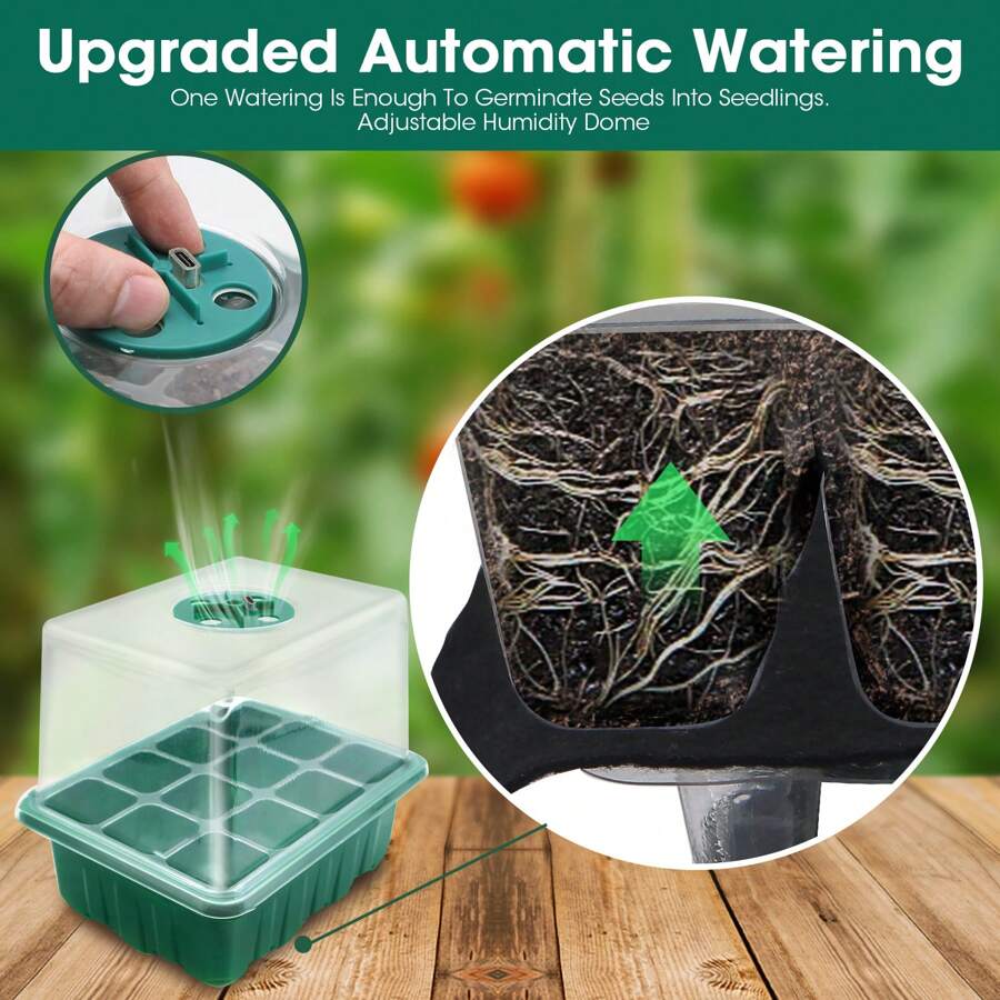 Self Watering Seed Starter Tray With Grow Light 72 Cell Plant Seedling ...