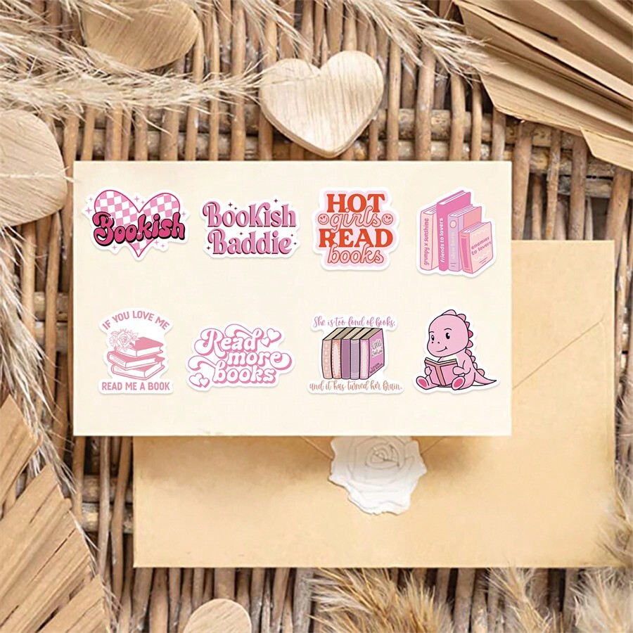 50 Pink Bookish Stickers, A Gift For Reading Enthusiasts, Can Be Used ...