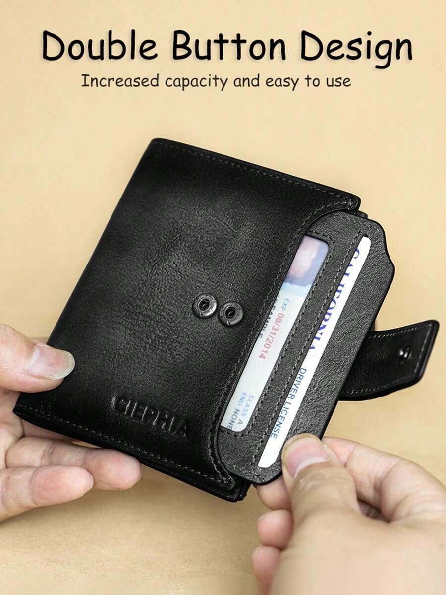 Men's Genuine Leather Wallet Vintage Short Multi Function ID Card ...