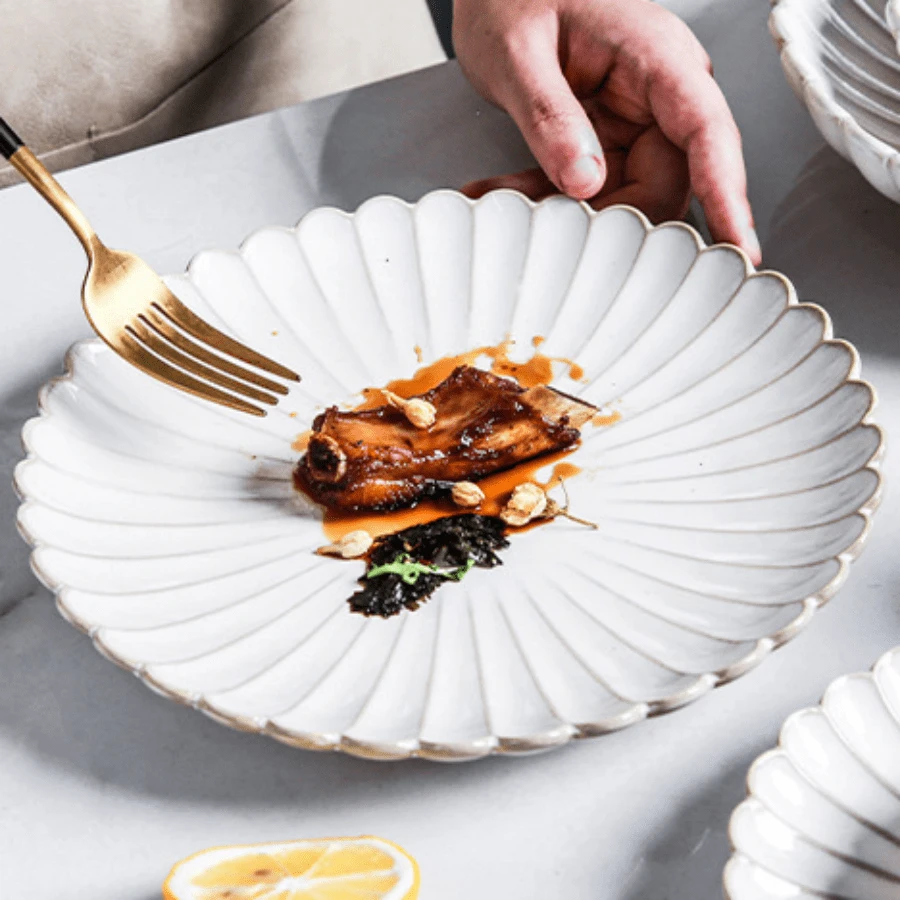 One White Elegant Round Dish, Porcelain Tableware With Kiln Effect ...