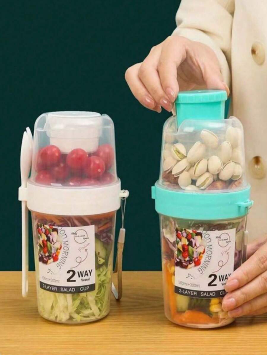 1pc Portable 2-Layer Salad Cup,Oatmeal Cup, Yogurt Cup, Nut Cup, Fat ...