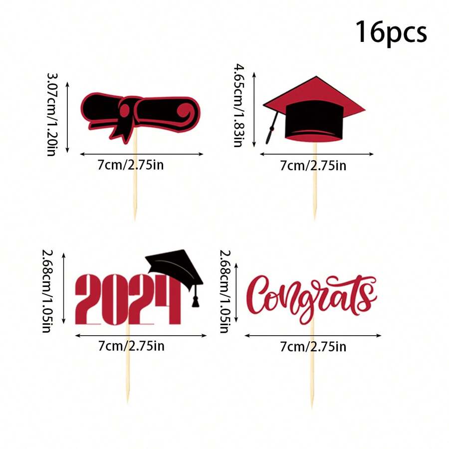 16PCS Graduation Cupcake Toppers 2024, Graduation Centerpieces 2024 ...