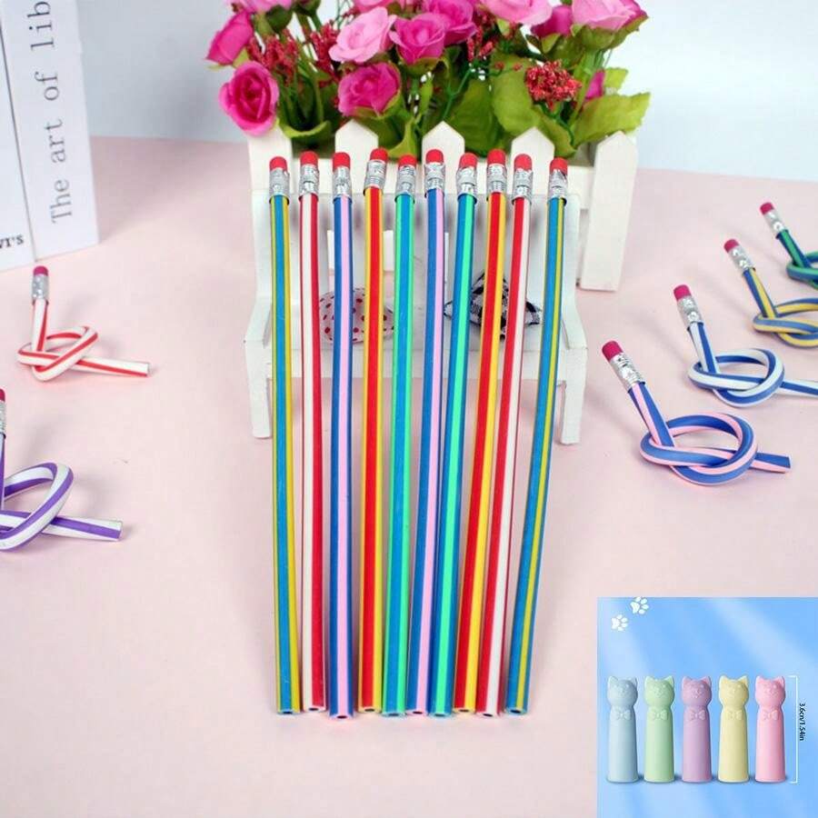 15pcs Creative Student Stationery Bendable Pencils With Cartoon Pencil ...
