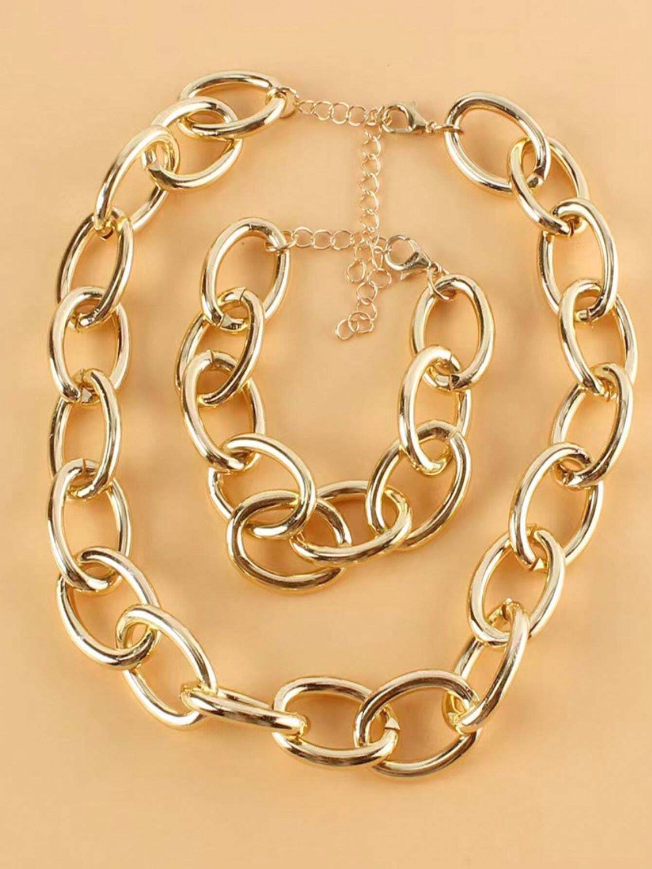 Conjunto de collar y brazalete de cadena de metal de personalidad europea y americana, Exagerado ...