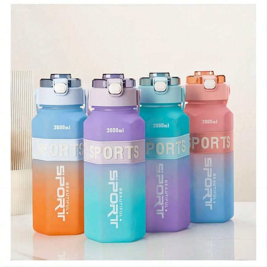 1pc 2000ml/70oz Large Capacity Sports Water Bottle, Gradient Color Water Cup/ Portable Plastic ...