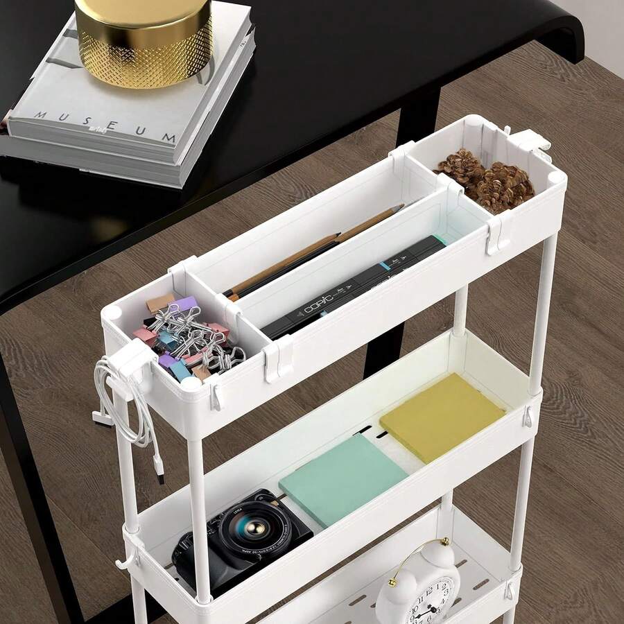 Slim Storage Cart 4 Tier,Bathroom Storage Organizer Rolling Utility ...