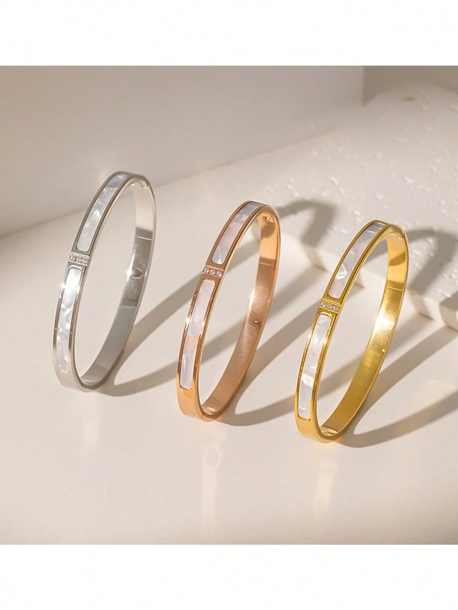 1 stuk Roestvrij Staal Drie Diamant Schelp Armbanden , Eenvoudig & In ...