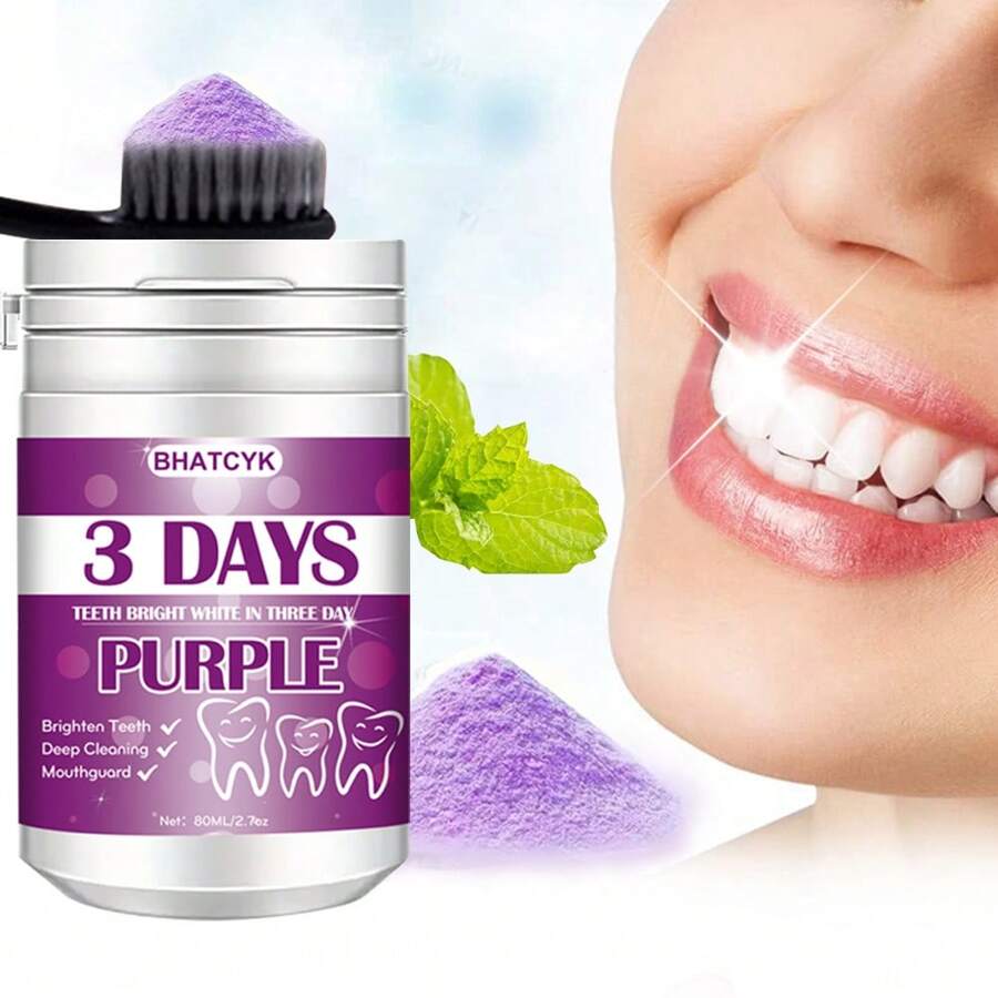 BHATCYK 3-Day Purple Teeth Whitening Powder, For Plaque Control, Mint ...