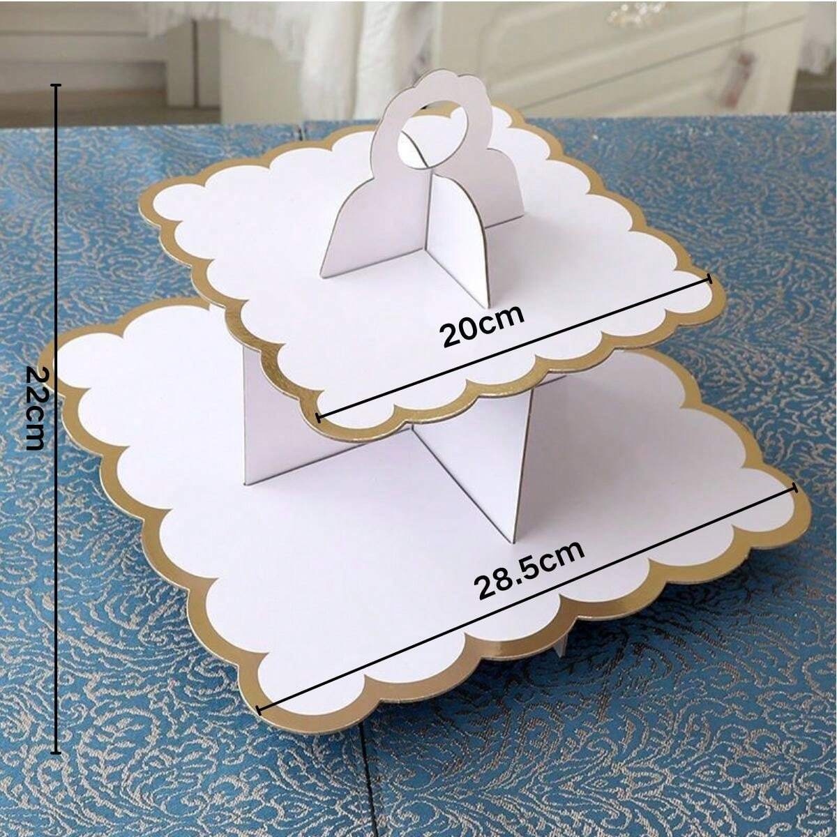 Paper White And Gold Lace Double-Layer Dessert Stand For Cake And ...