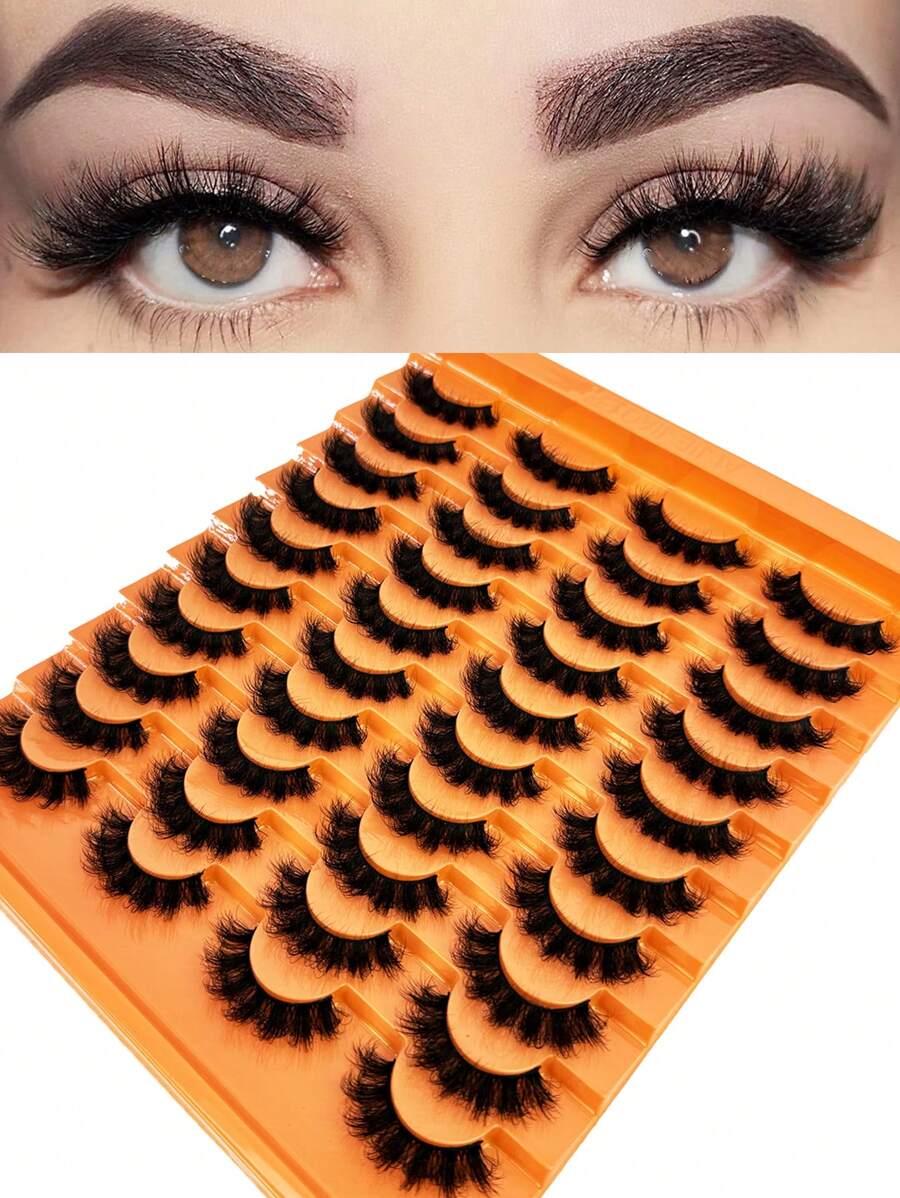 20 Pairs Mixed Faux Mink Eyelashes 3D Natural Thick Wispy Crossed Cat ...