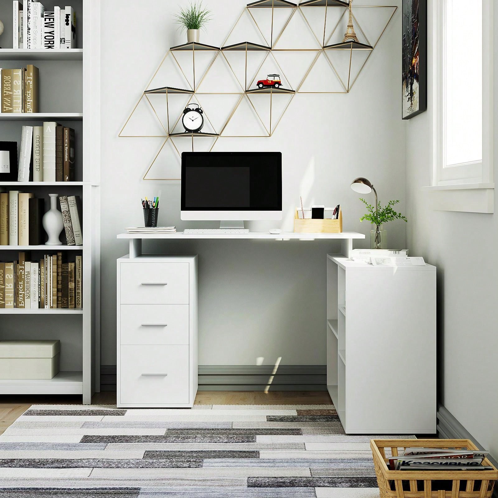 Furchen Desk With Shelves And Drawers, L-Shaped Desk, L-Shaped Corner ...
