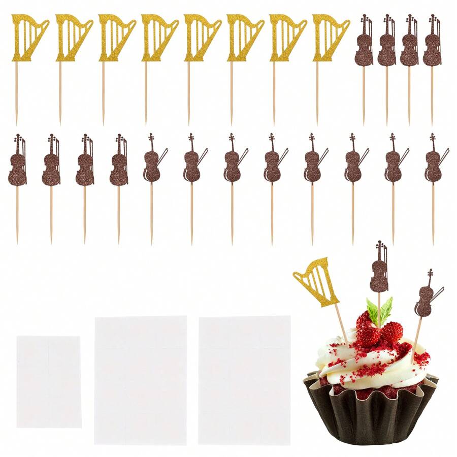 24 Pcs Music Notes Cupcake Toppers, Glitter Music Notes Cake ...