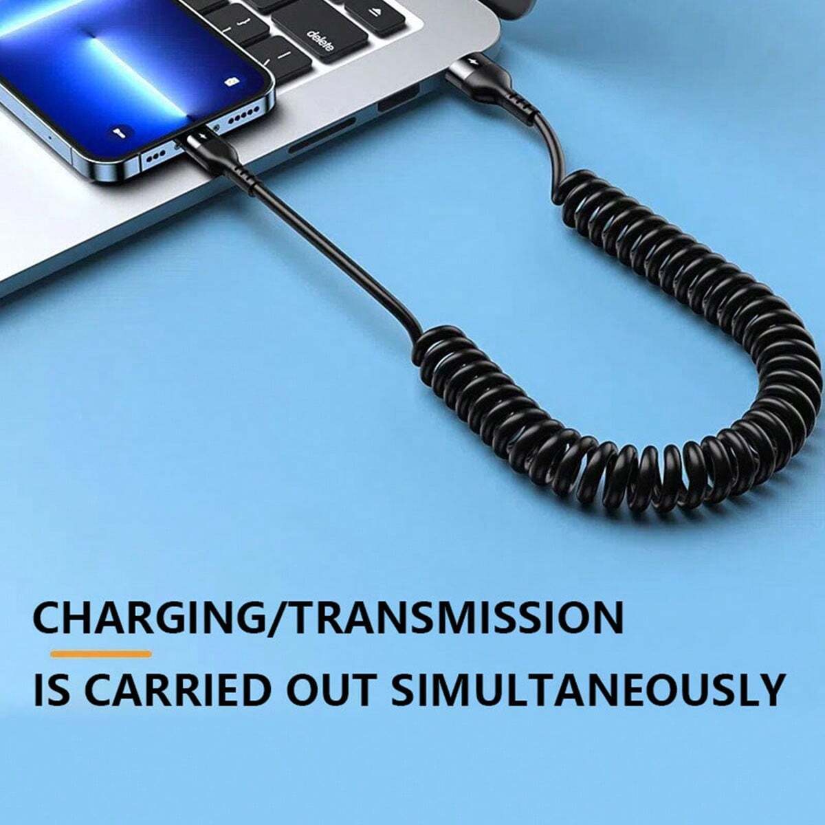 2PC-1M+2M 66W 5A Type C To Type C Fast Charging Cable USB Spring Car ...