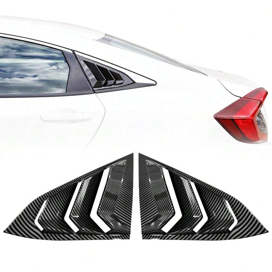 Window Louvers Fit 2016-2021 Hondas' Civic Sedan 4-Door Carbon Fiber Print Rear Quarter Panel ...