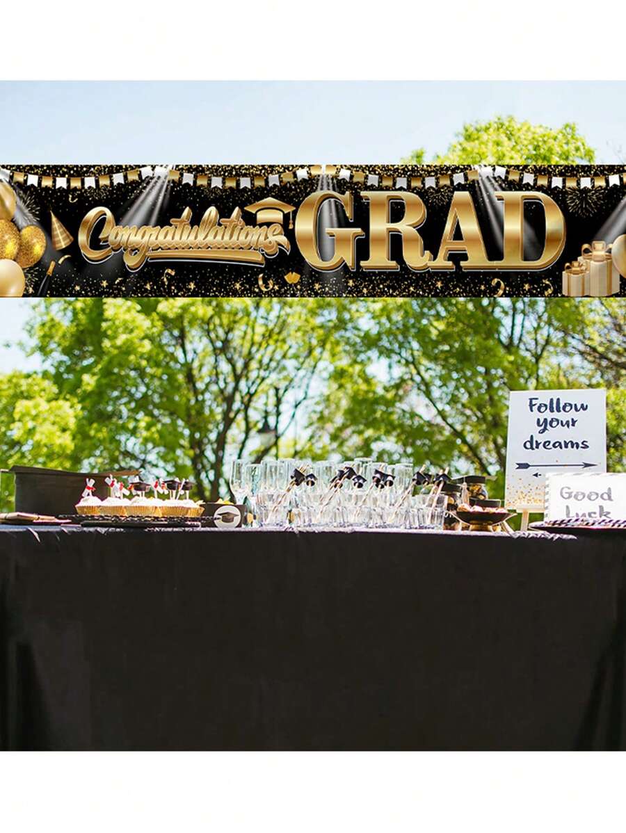 2024 Black And Gold Graduation Yard Banner - Outdoor Graduation Yard ...