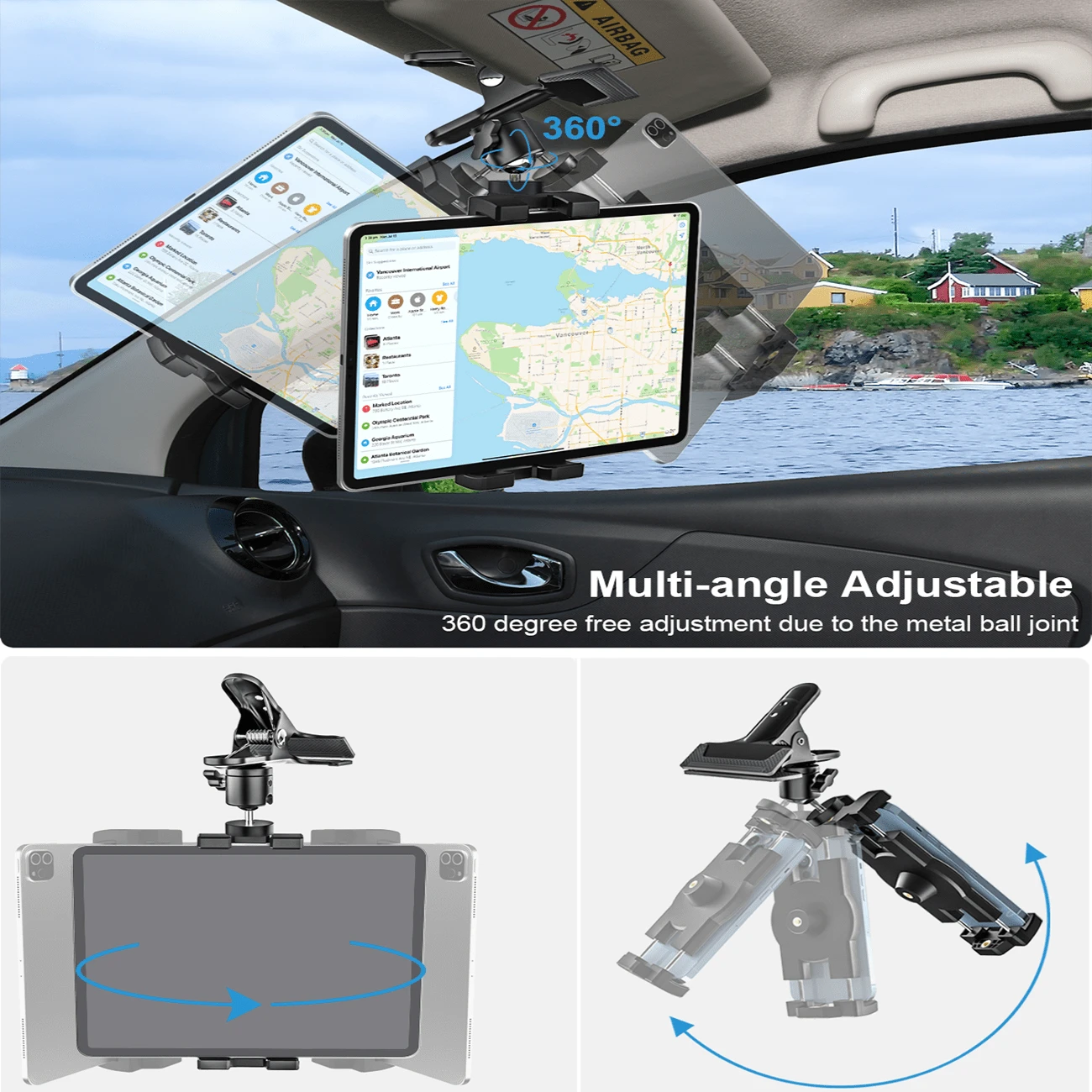 Sun Visor Car Tablet Holder Car Sun Visor Car Clip Fixed Navigation 360 ...