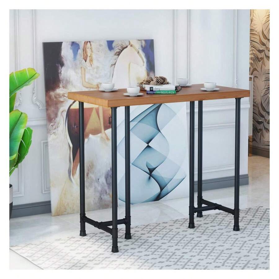 Industrial Pipe Counter Height Dining Table, Solid Wood Bar Table Pub ...