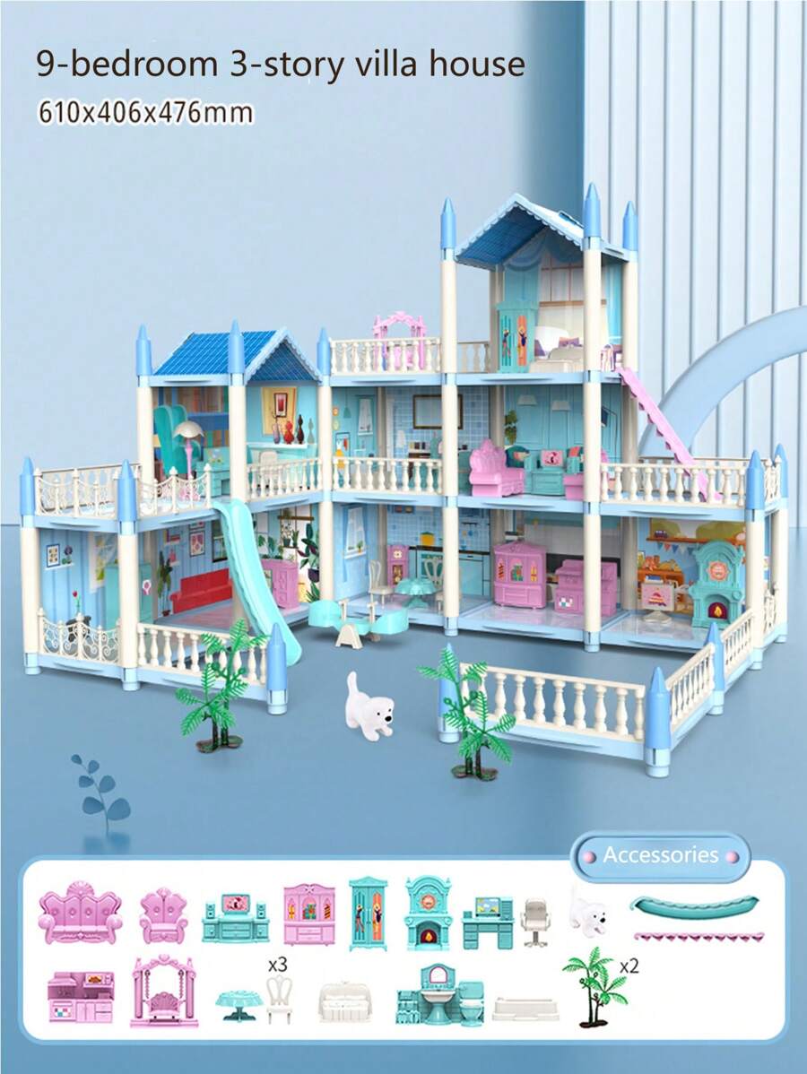 Children's Princess Castle Toy House, Building Blocks Doll Villa Set ...