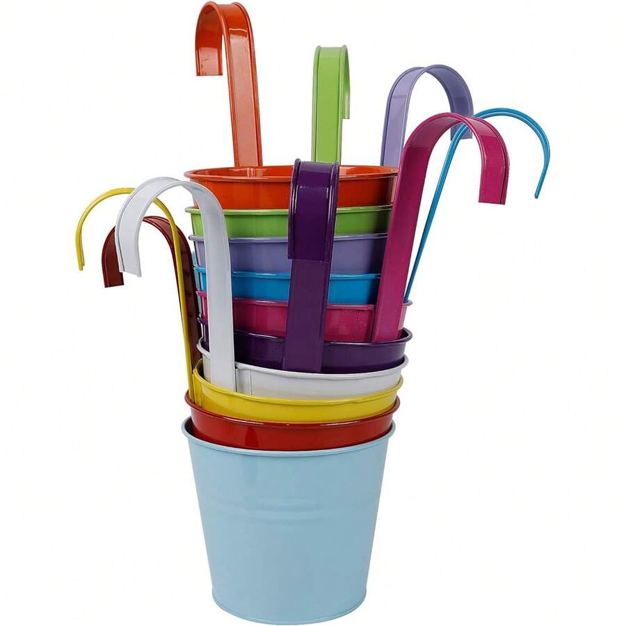 10 Pieces Metal Iron Hanging Flower Pots,Balcony Planter With ...