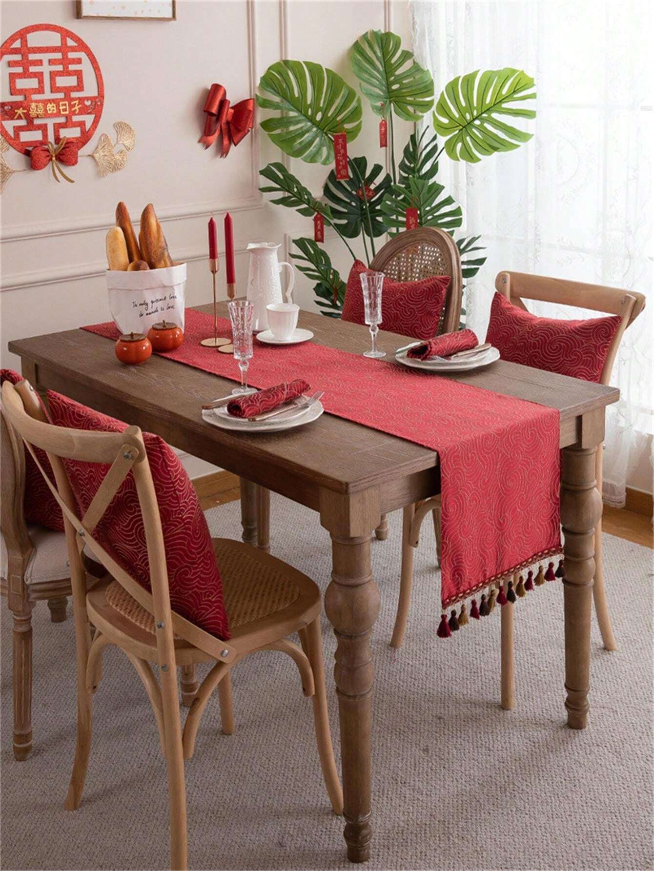 Vintage Quaste Rote Hochzeit Tischflagge für Neujahr und Festival ...