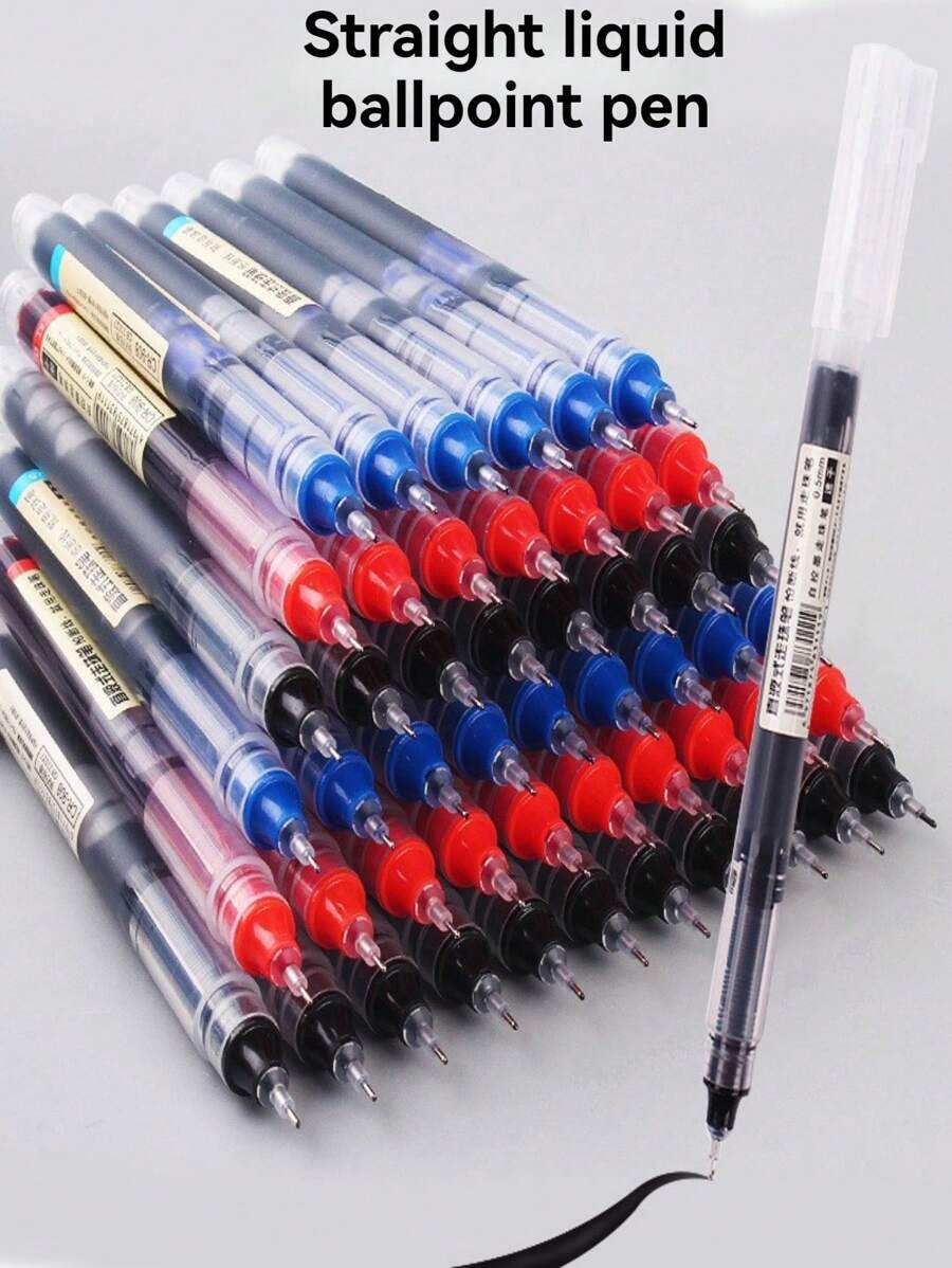 5pcs 0.5mm High-Capacity Plastic Ballpoint Pens With Direct Liquid Ink ...