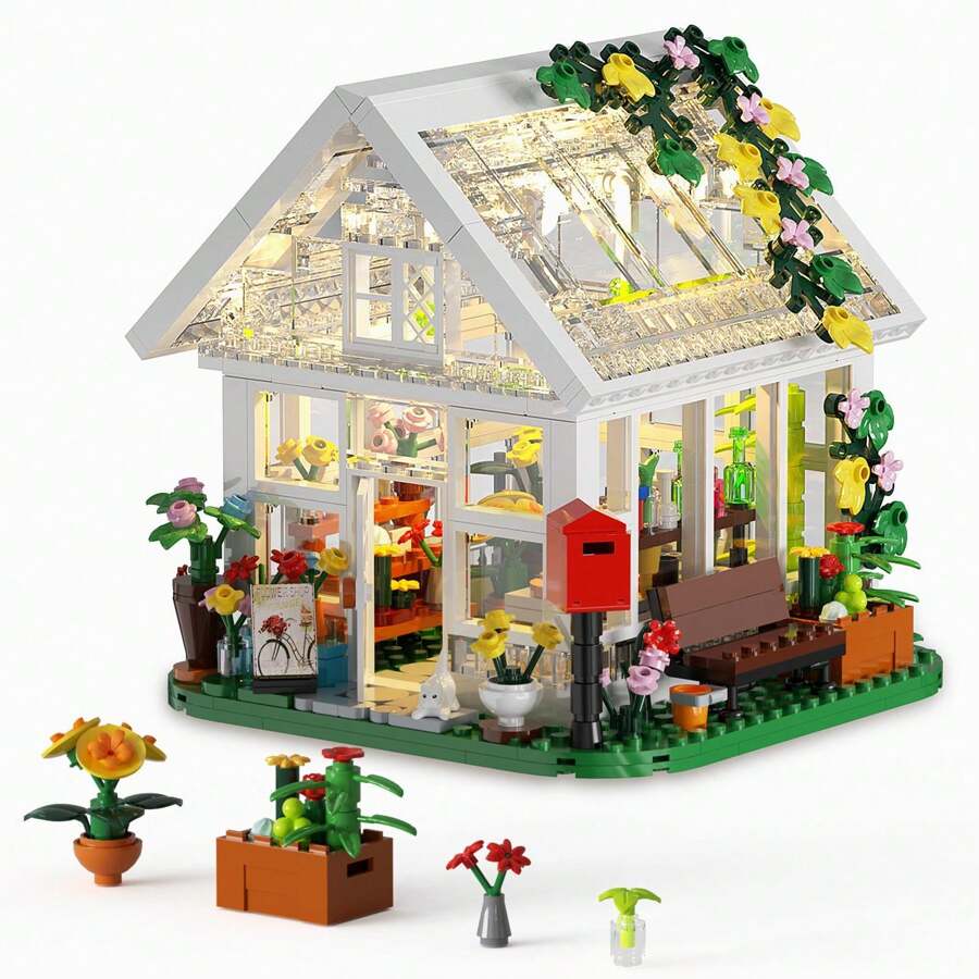 Flower House Building Set, Garden House Building Toy With LED Light ...