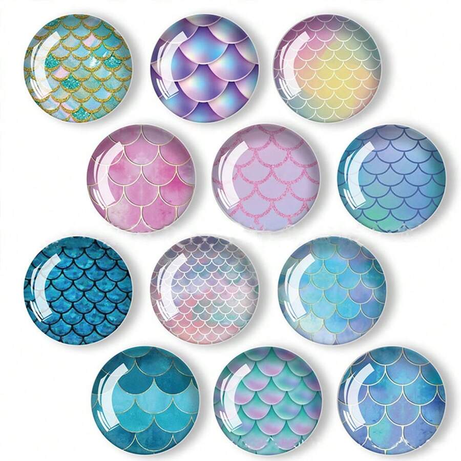 Mermaid Scale Fridge Magnets Round Whiteboard Sticker Decors For Home ...