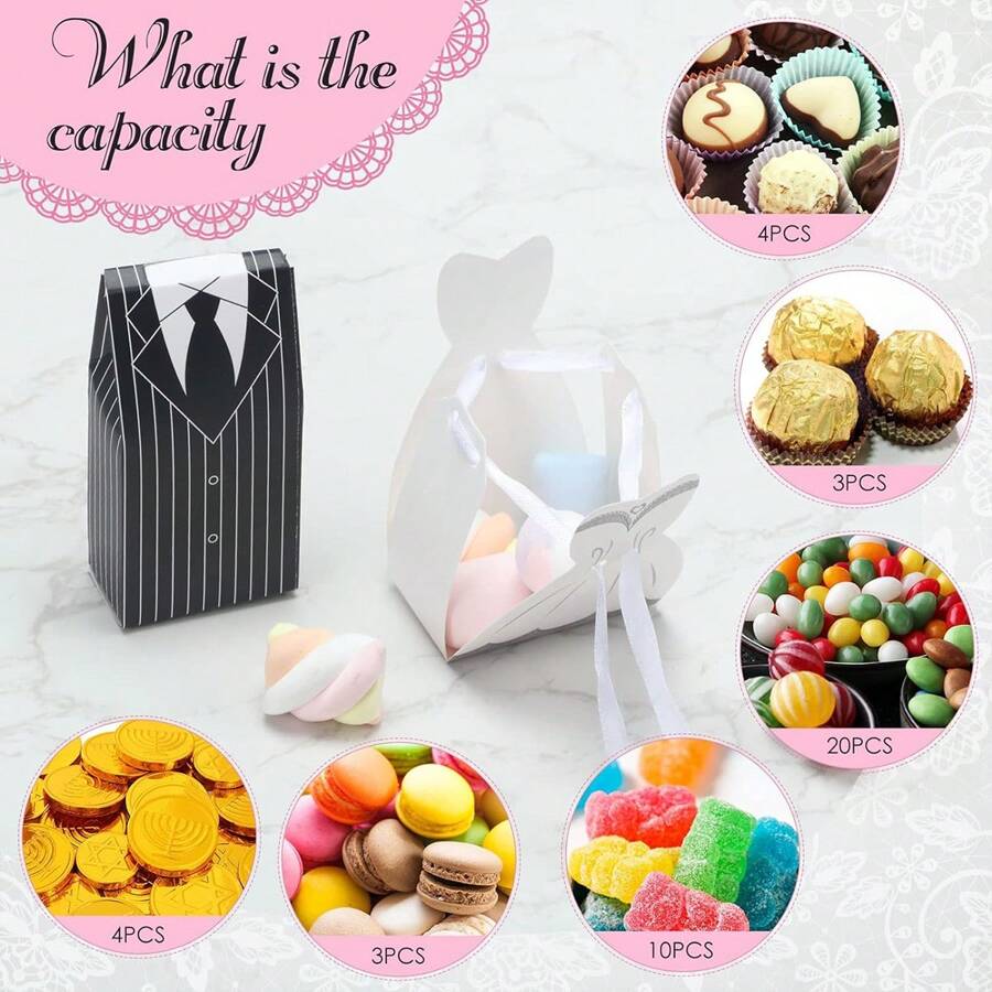 50pcs Small Wedding Party, Bride And Groom Candy Boxes For Bridal ...