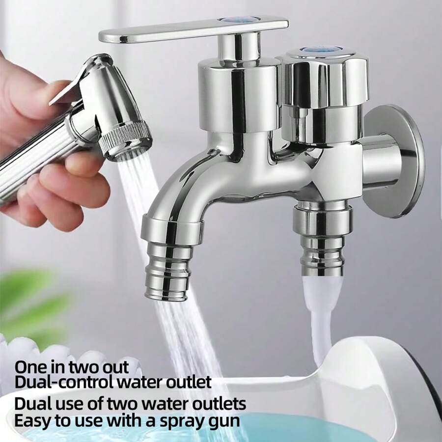 Universal Full Copper Water Tap One-In Two-Out Double-Head Double ...