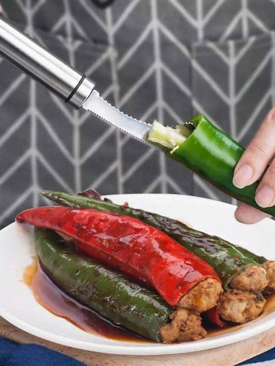 1pc Stainless Steel Chili Pepper Corer, Bell Pepper Seed Remover, Seed ...