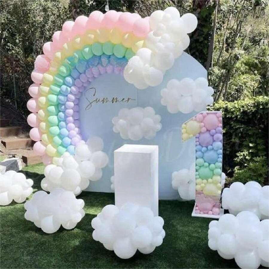 Rainbow And White Cloud Magic Long Latex Balloons For Wedding, Birthday ...