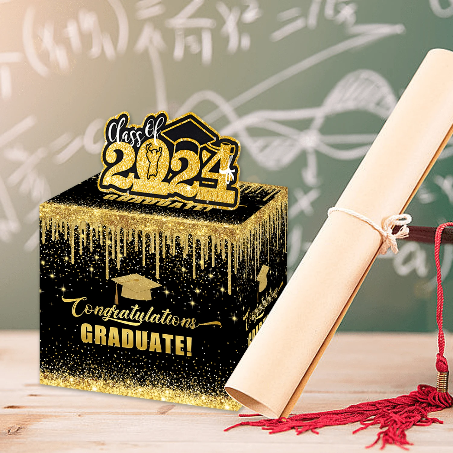 1pc, Graduation Party Supplies - Black And Gold Theme Doctoral Hat ...