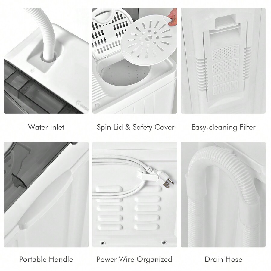 6.5KG Washer+2KG Dryer Twin Tub Washing Machine, 8.5KG Compact Washing ...