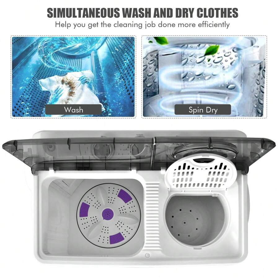 6.5KG Washer+2KG Dryer Twin Tub Washing Machine, 8.5KG Compact Washing ...
