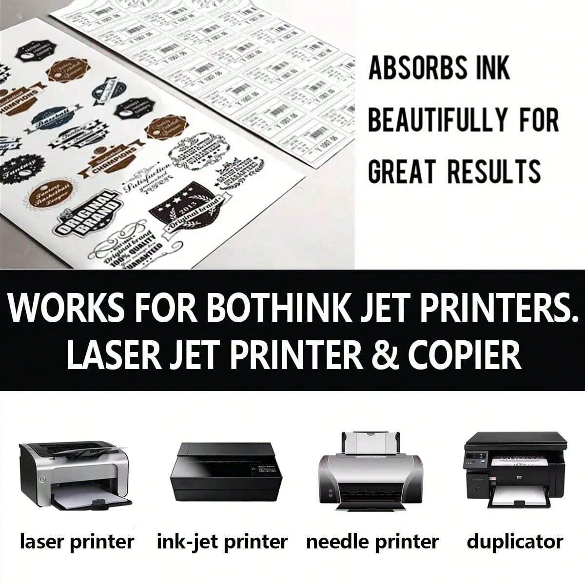 50 Sheets A4 Self-Adhesive Printing Paper, White Label Sticker, Glossy/Matte Surface, Blank ...