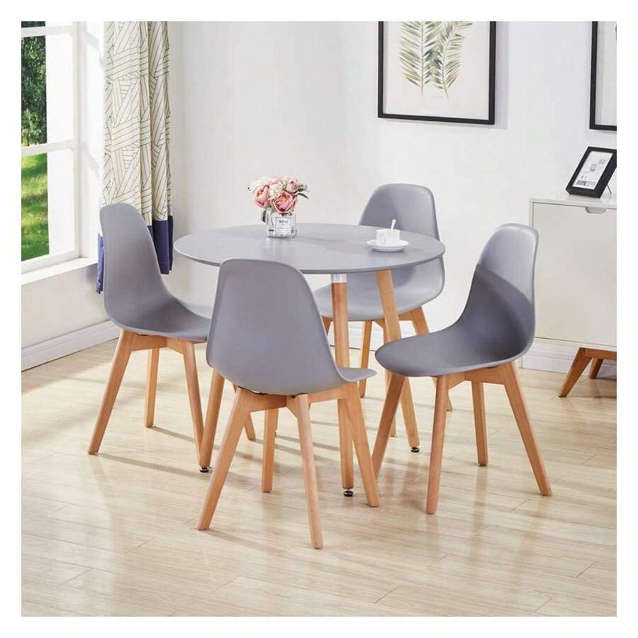 Round Dining Table With Beech Wood Legs, Modern Wooden Kitchen Table ...