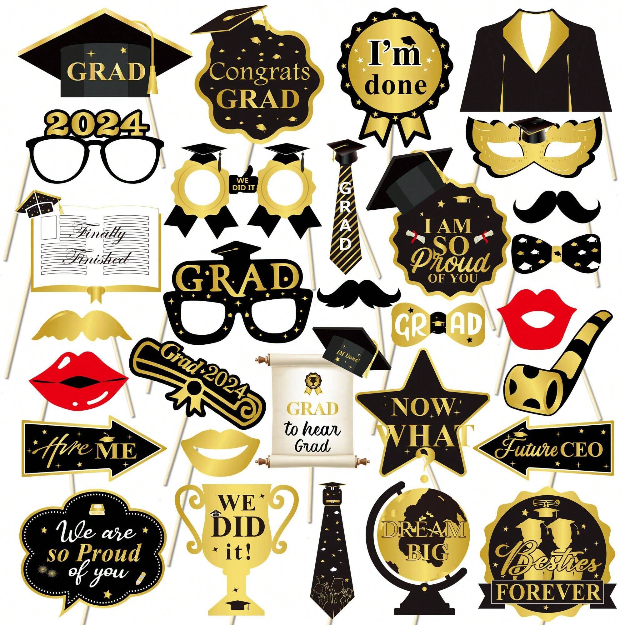 30pcs 2024 Black, Gold, Blue And Red Graduation Season Photo Props ...