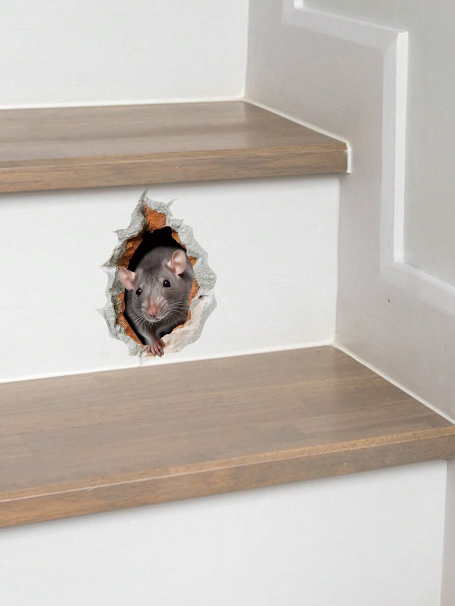 Cartoon Little Mouse Breaking Wall Self-Adhesive Decal For Decorating ...