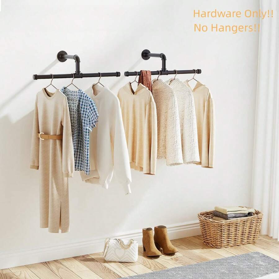 2Pcs Industrial Pipe Floating Clothing Rack Wall Mounted, Commercial Or ...